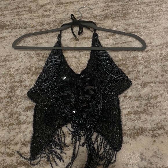 Tops | Royal Blue Hand Beaded Butterfly Halter Top | Poshmark
